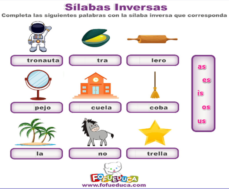 Descripción del juego Sílaba inversas II